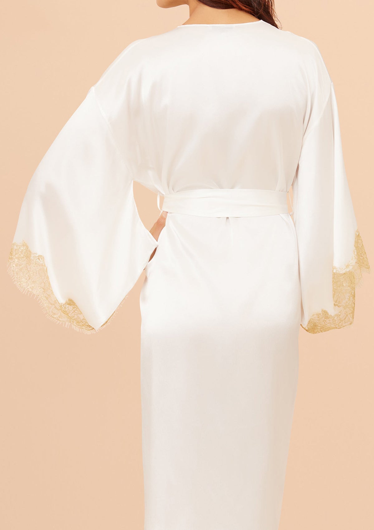 Ivory Long Robe with Gold Lace - LUXURY BRIDAL LOUNGEWEAR – Gilda & Pearl