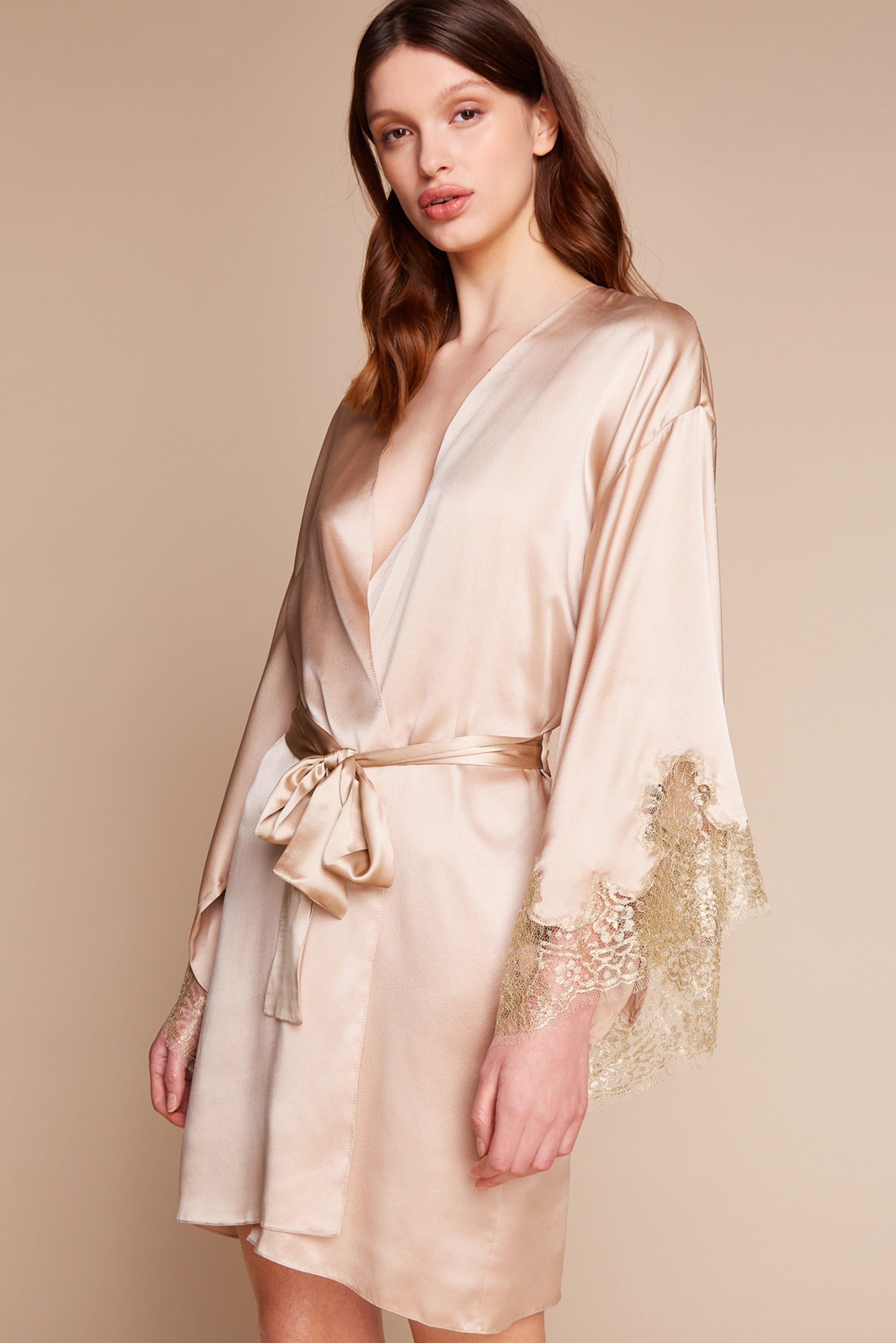 Bridal Silk Robe - Gilda & Pearl Gina Silk and Lace Kimono