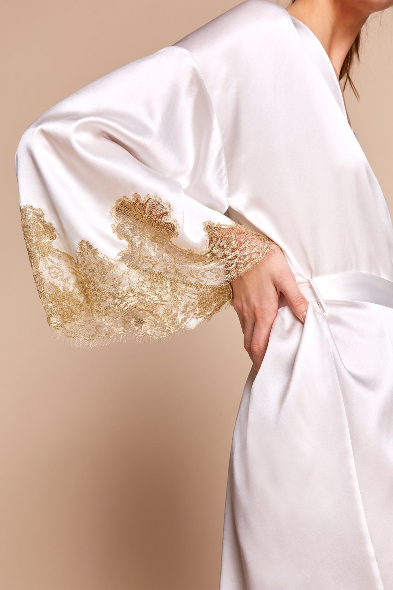 Bridal Silk Robe - Gilda & Pearl Gina Silk and Lace Kimono